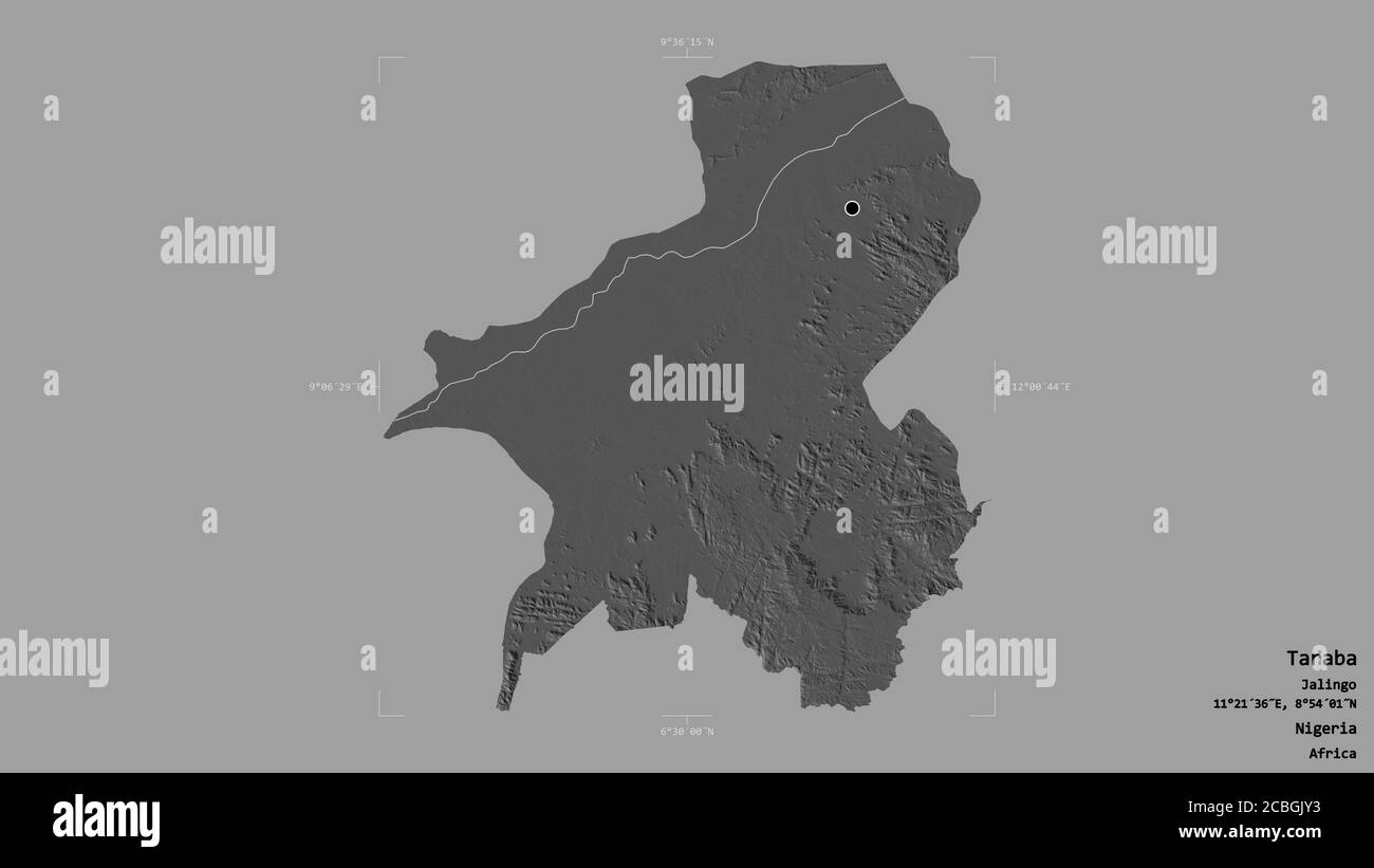 Area of Taraba, state of Nigeria, isolated on a solid background in a ...