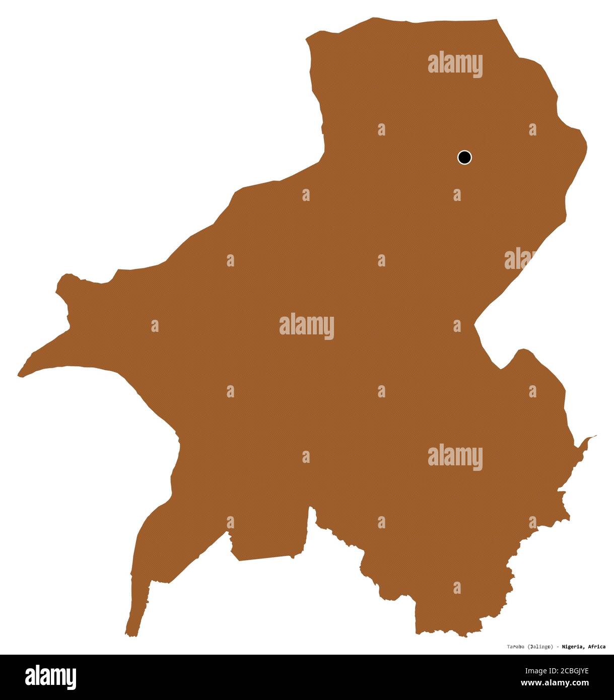 Shape of Taraba, state of Nigeria, with its capital isolated on white ...