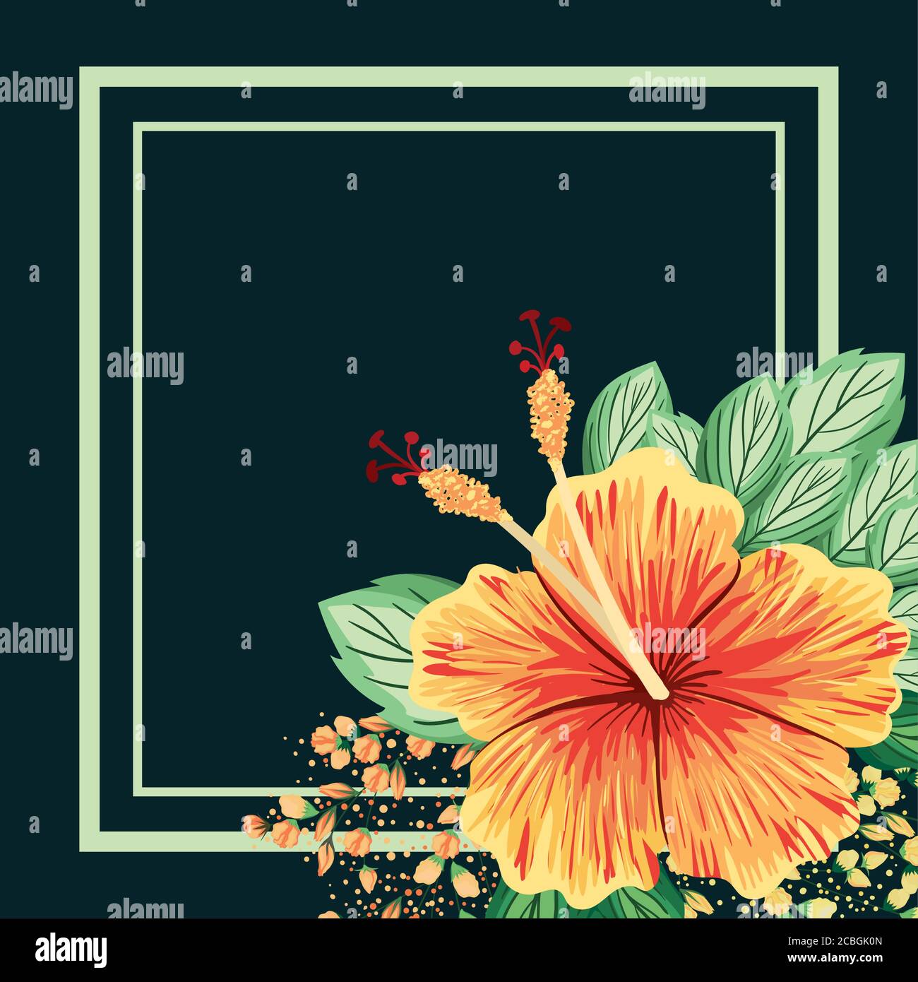 frame with hawaiian flower and leaves painting design, natural floral ...