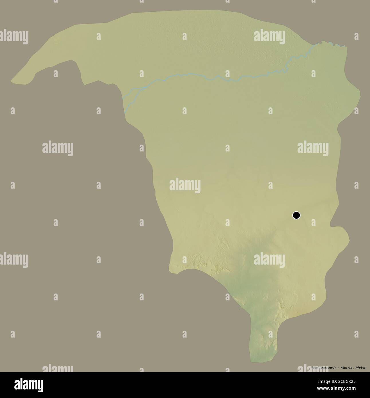 Shape of Yobe, state of Nigeria, with its capital isolated on a solid ...