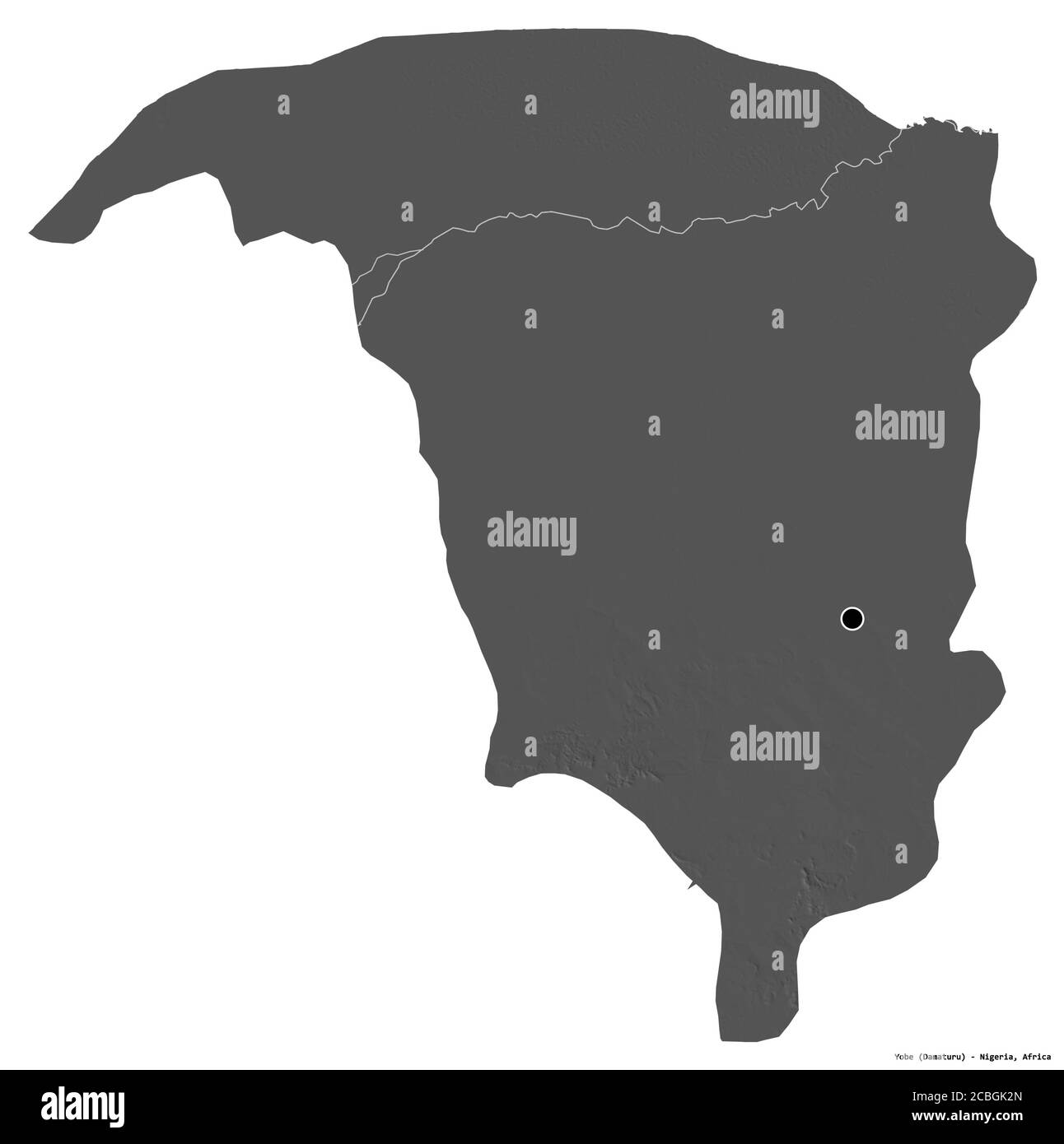 Shape of Yobe, state of Nigeria, with its capital isolated on white ...