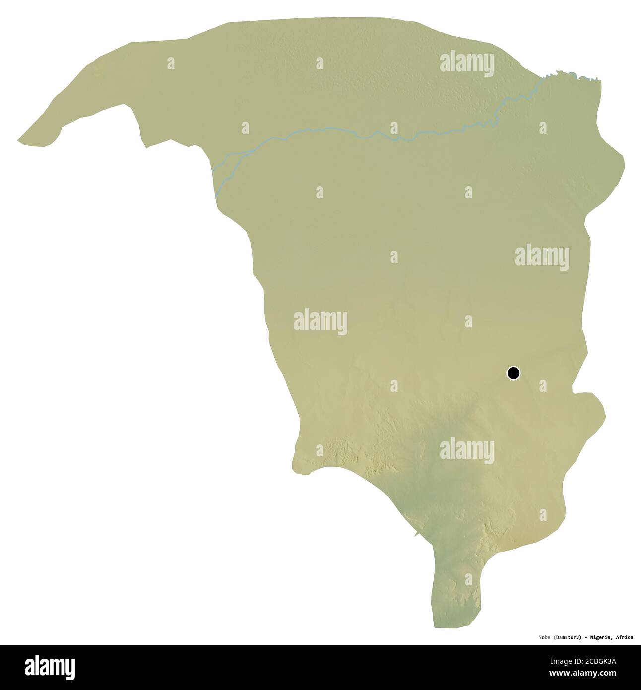 Shape of Yobe, state of Nigeria, with its capital isolated on white ...