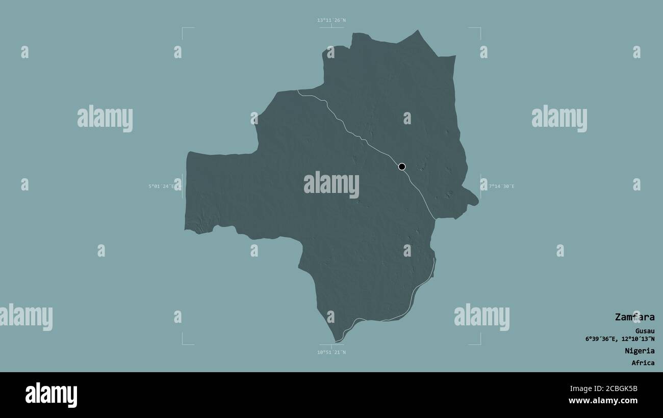 Area of Zamfara, state of Nigeria, isolated on a solid background in a ...