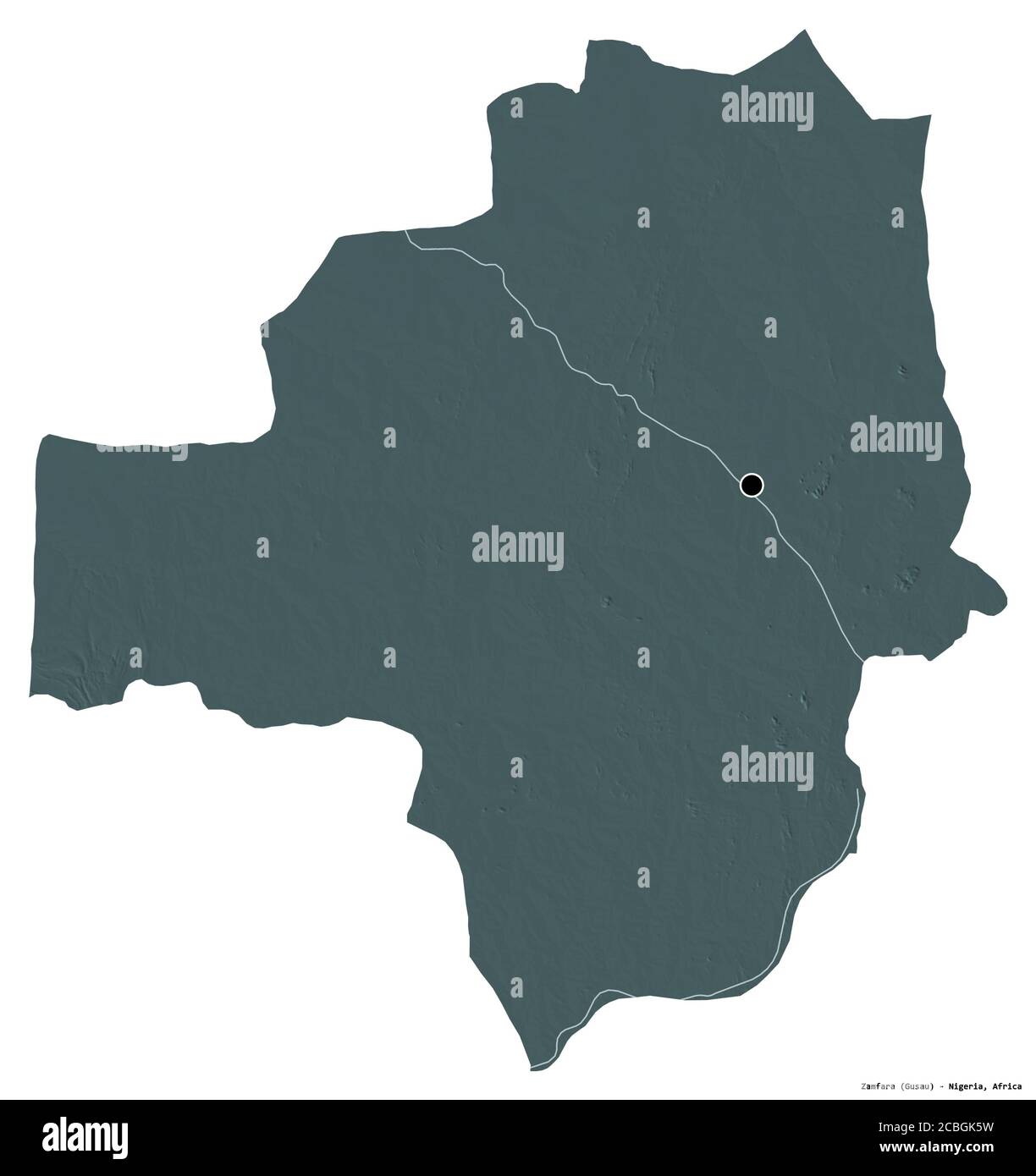 Shape of Zamfara, state of Nigeria, with its capital isolated on white ...