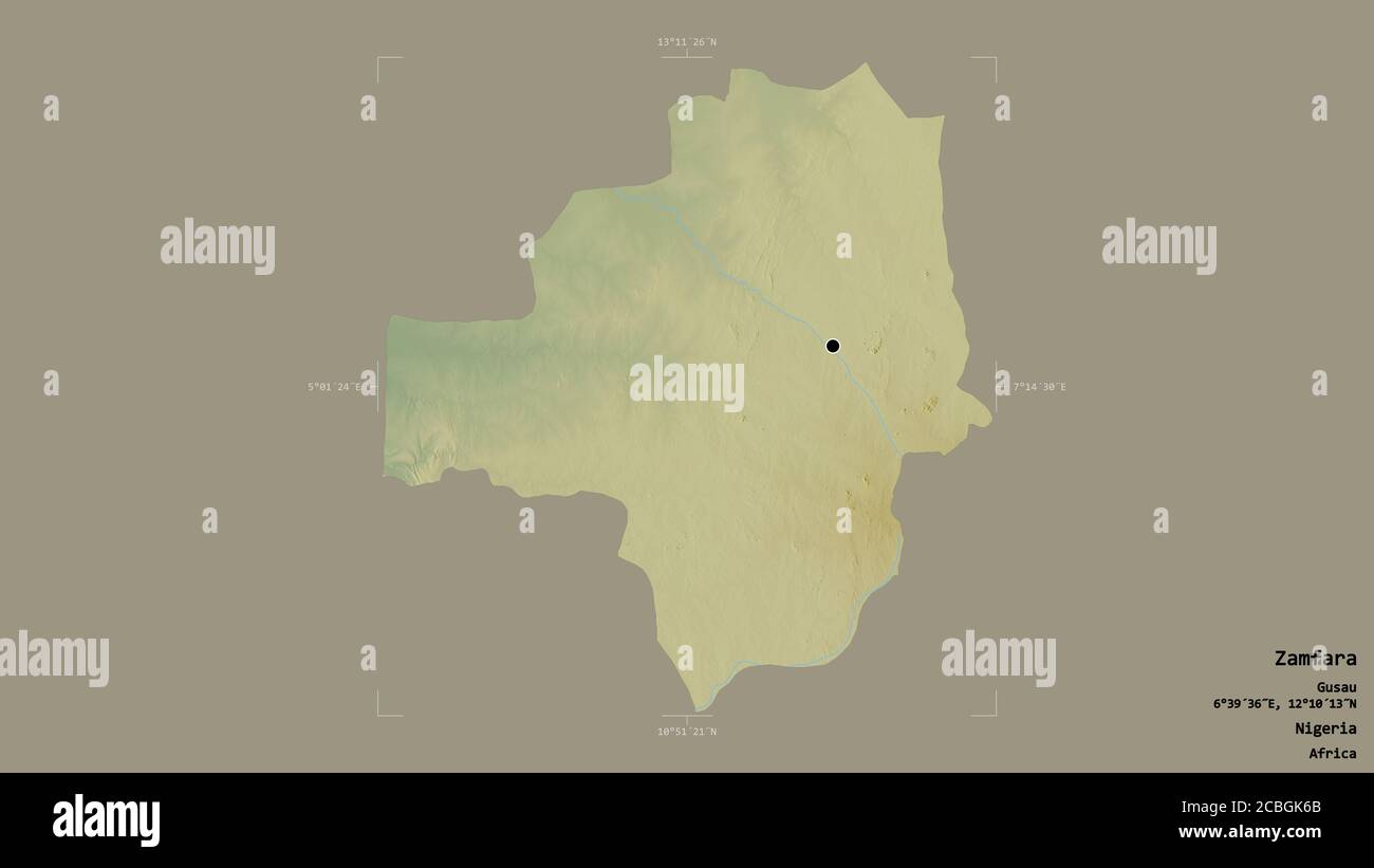 Area of Zamfara, state of Nigeria, isolated on a solid background in a ...
