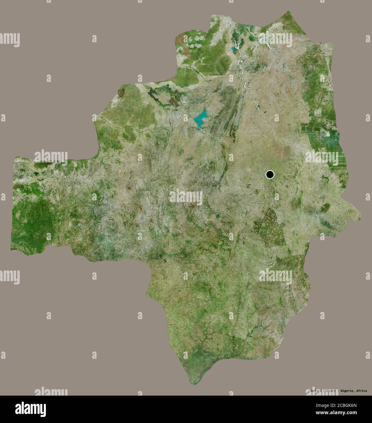 Shape of Zamfara, state of Nigeria, with its capital isolated on a ...