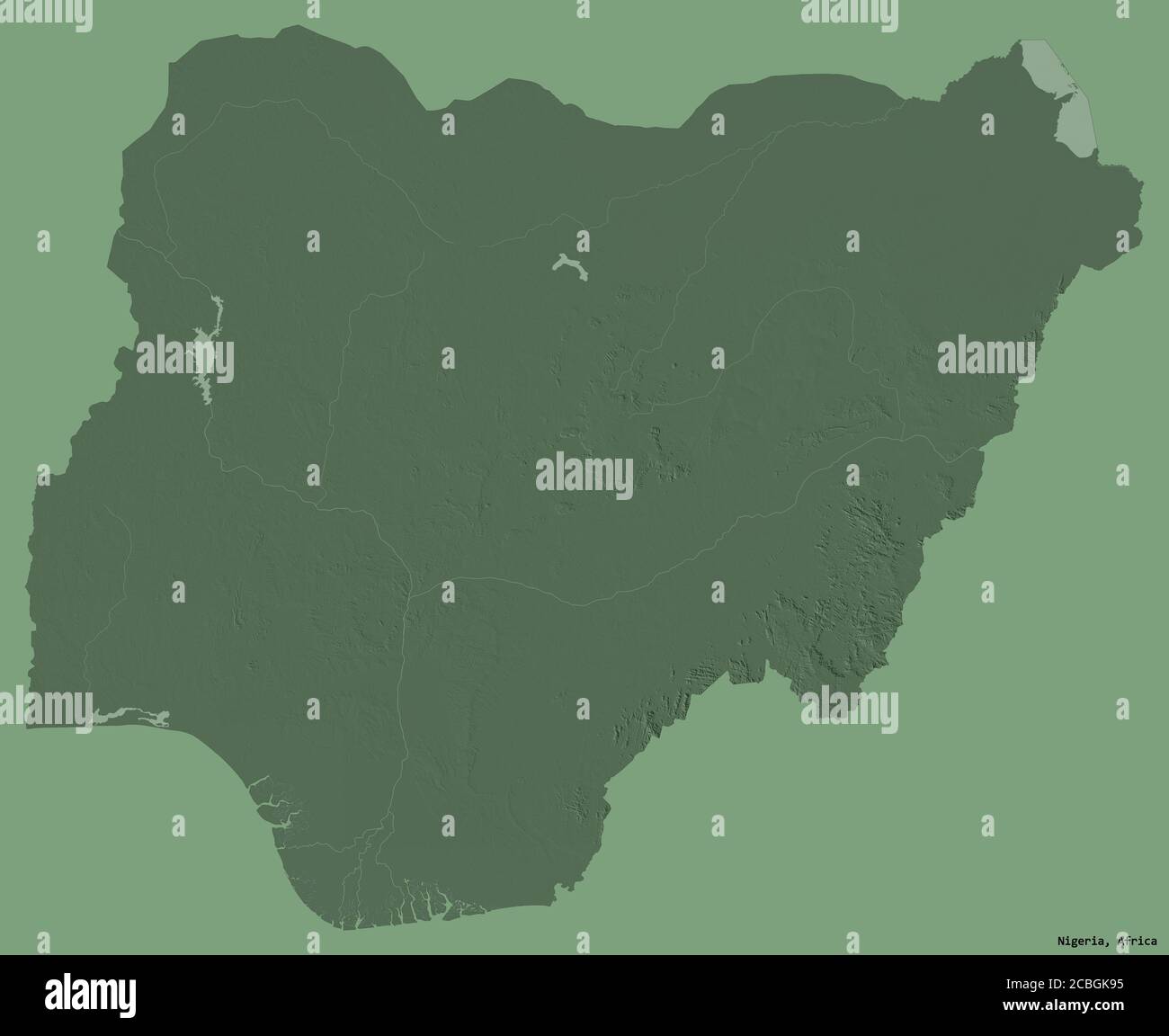 Shape of Nigeria with its capital isolated on a solid color background ...