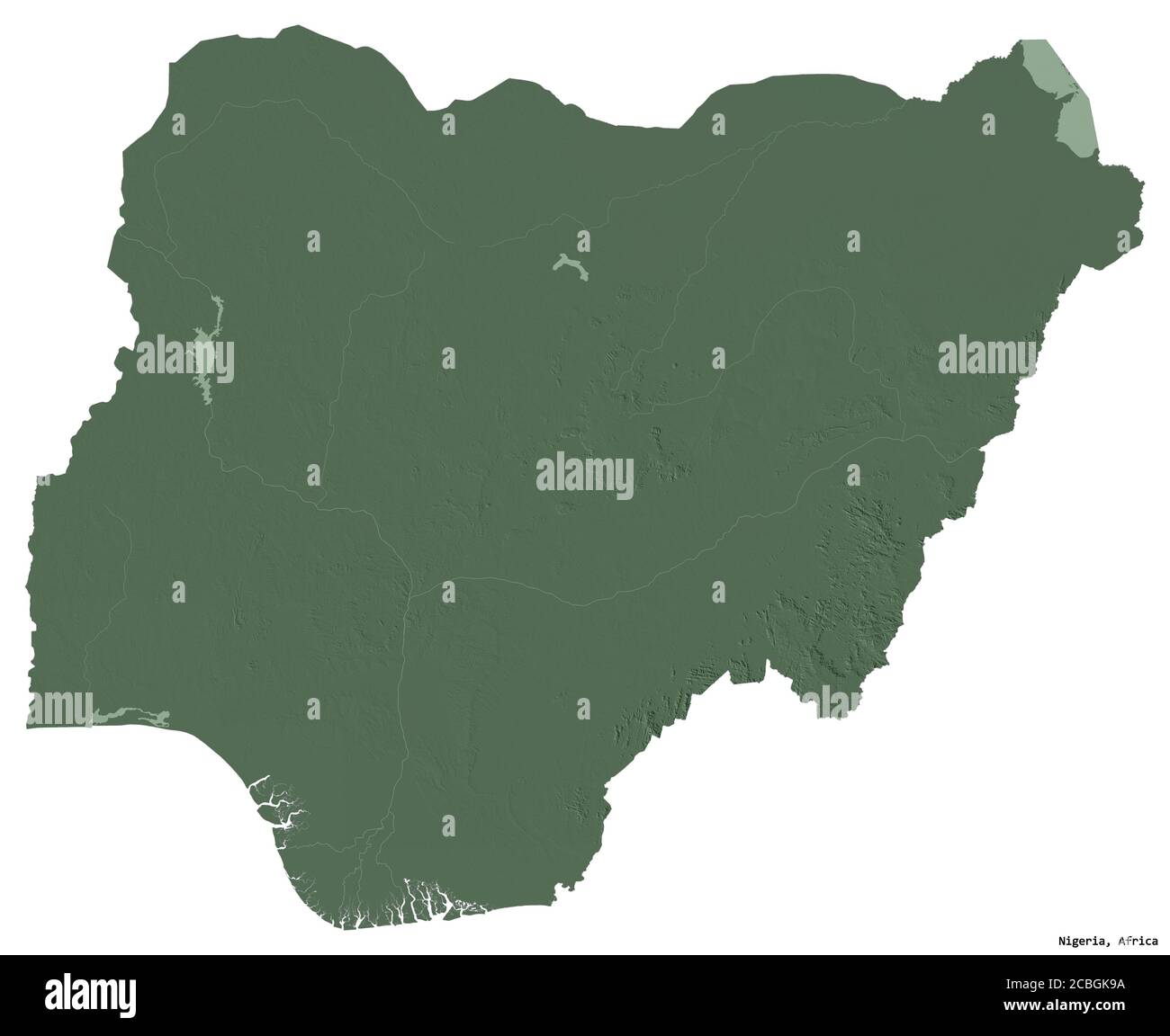 Shape of Nigeria with its capital isolated on white background. Colored ...