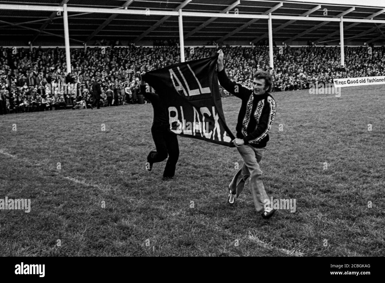All Blacks fans running on the pitch prior to their game with Llanelli ...