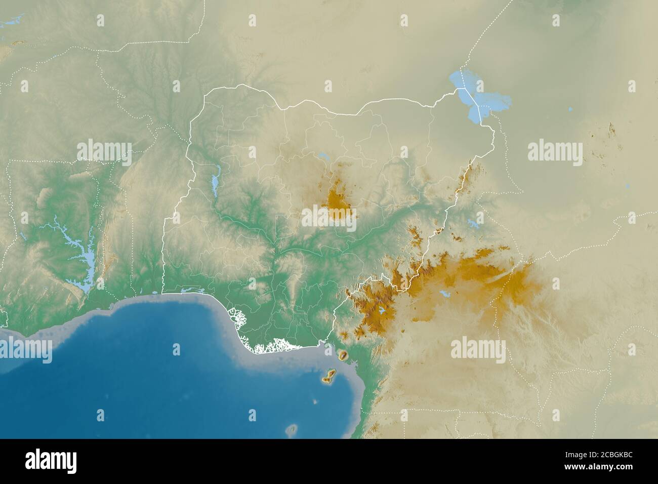 Extended area of Nigeria with country outline, international and ...