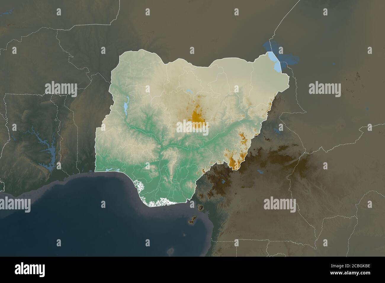 Shape of Nigeria separated by the desaturation of neighboring areas ...