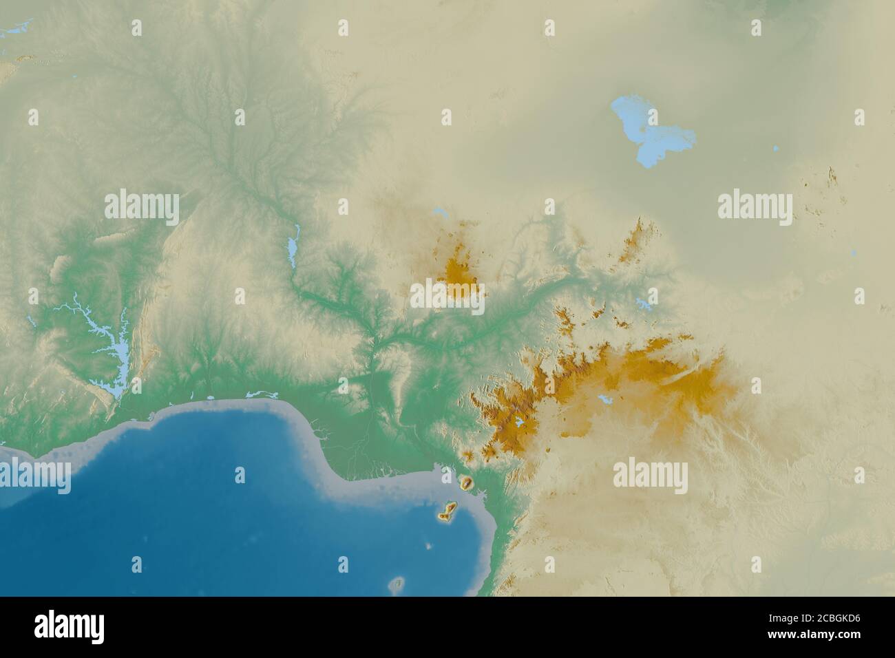 Extended area of Nigeria. Topographic relief map. 3D rendering Stock ...