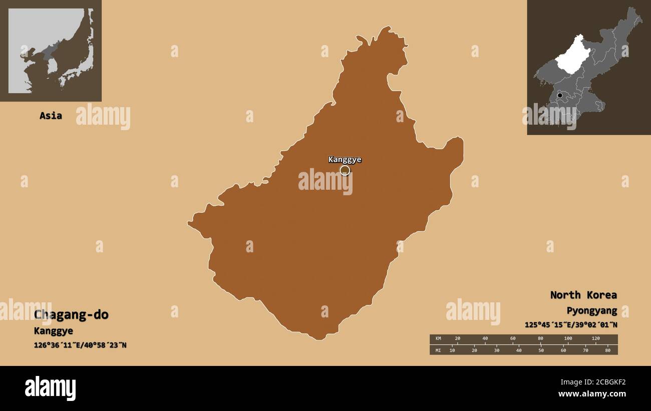 Shape of Chagang-do, province of North Korea, and its capital. Distance ...