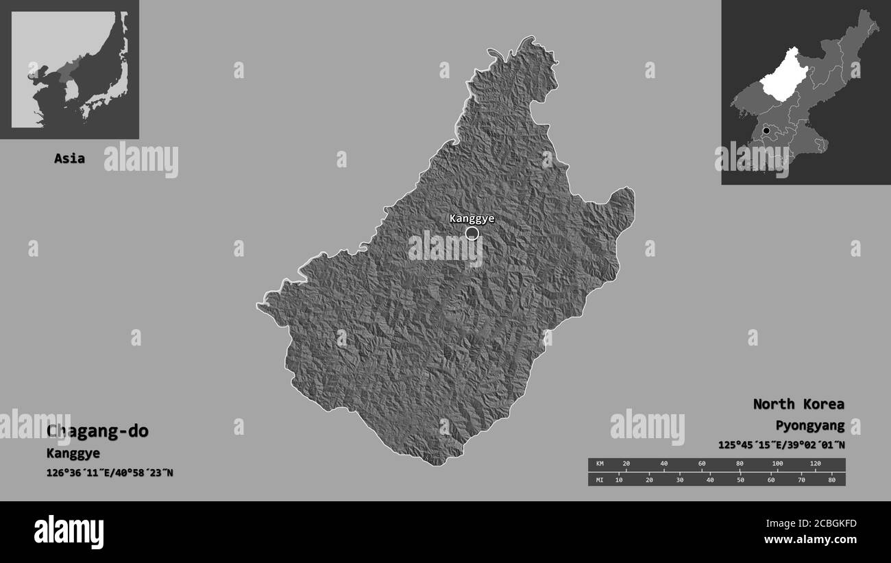 Shape of Chagang-do, province of North Korea, and its capital. Distance ...