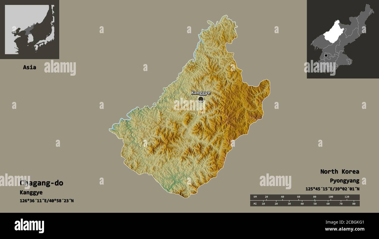 Shape of Chagang-do, province of North Korea, and its capital. Distance ...