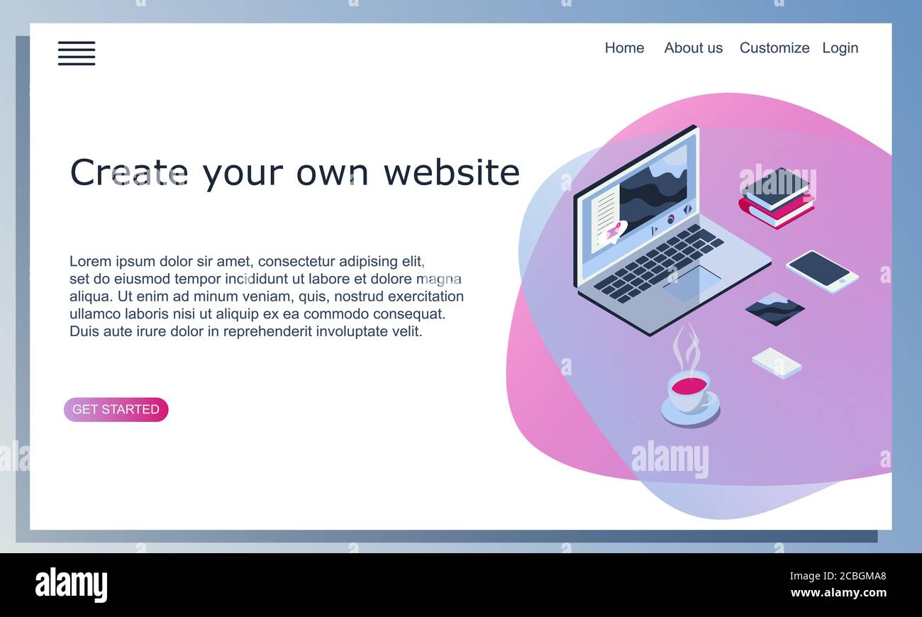 Web Design Landing Page Template. Create your own website. Isomertic ...