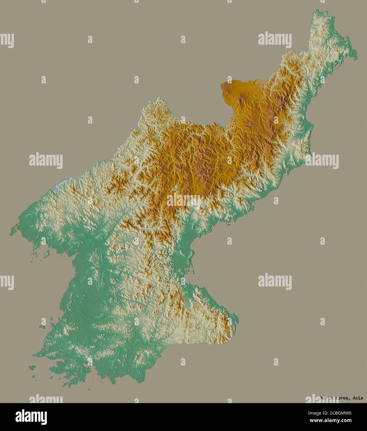 Shape of North Korea with its capital isolated on a solid color ...