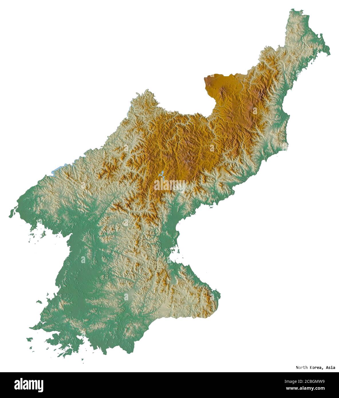 Shape of North Korea with its capital isolated on white background ...