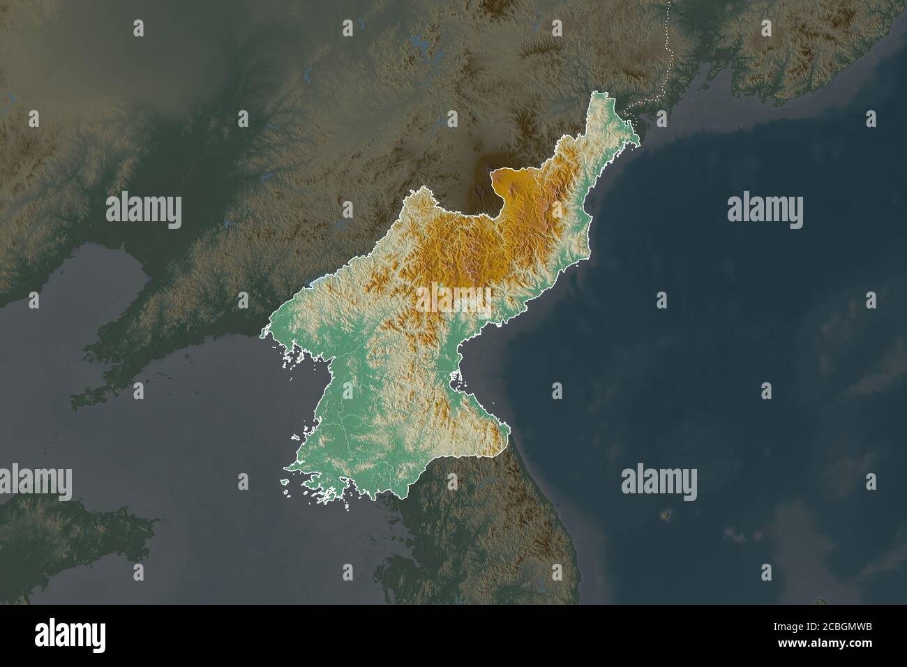 Shape of North Korea separated by the desaturation of neighboring areas ...
