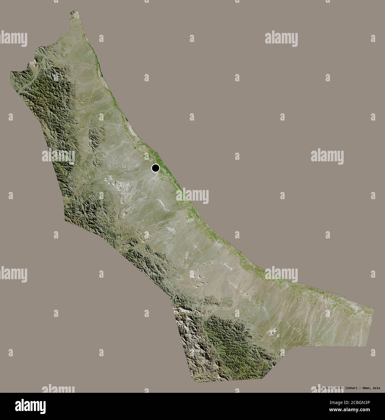 Shape of Al Batinah North, region of Oman, with its capital isolated on ...