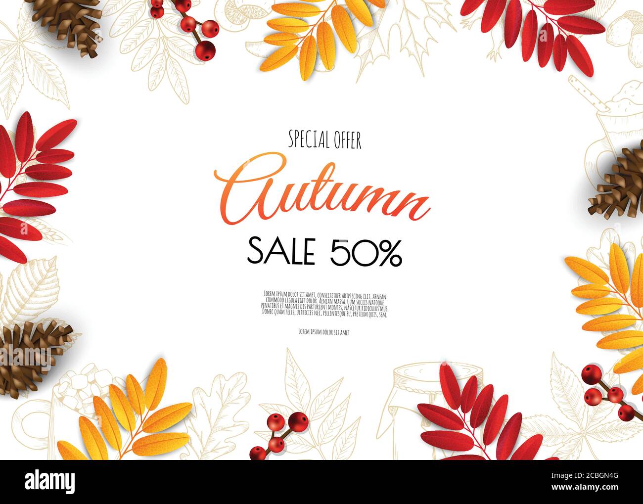 Autumn background with flat leaves design. For cards, invitations Stock ...