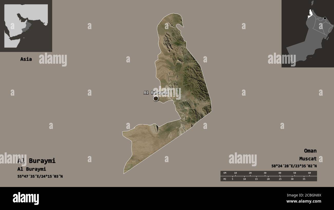 Shape of Al Buraymi, region of Oman, and its capital. Distance scale ...