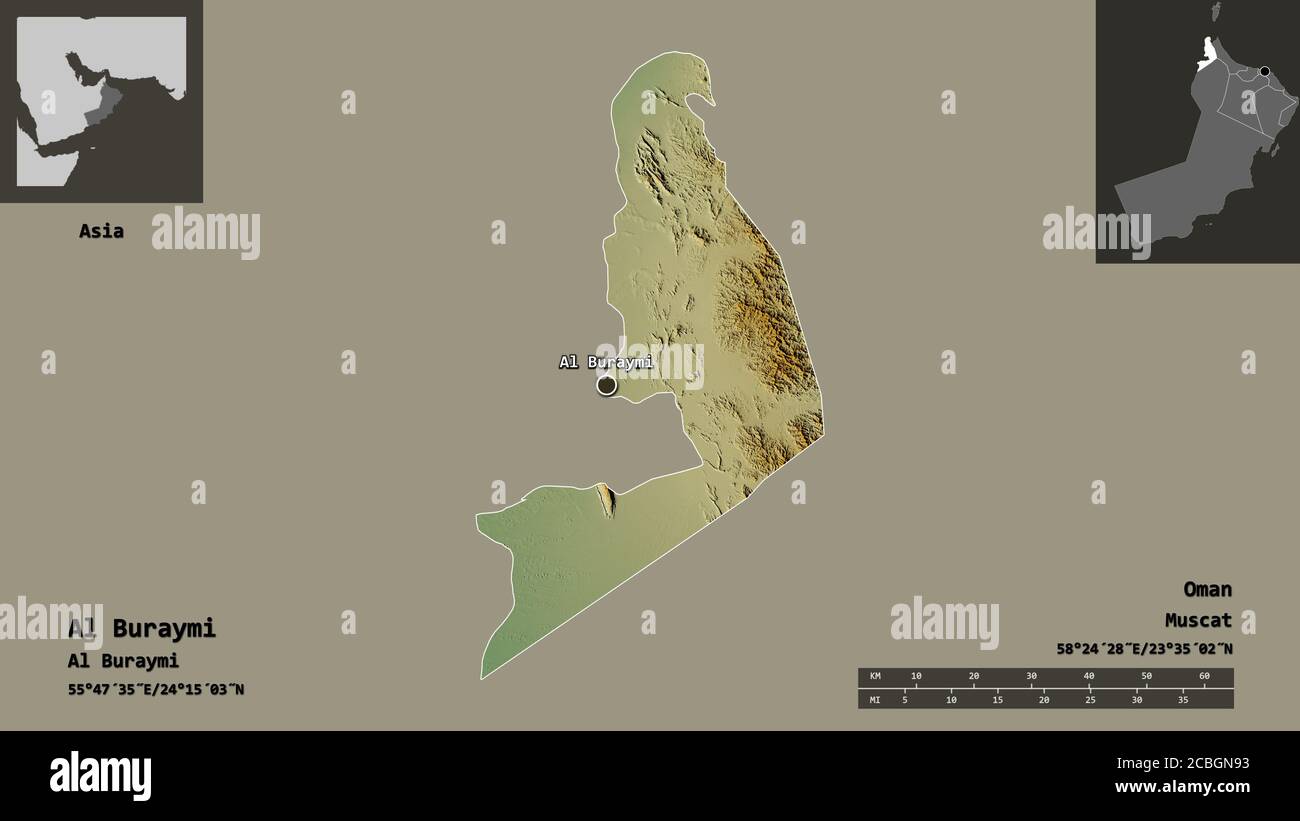 Shape of Al Buraymi, region of Oman, and its capital. Distance scale ...