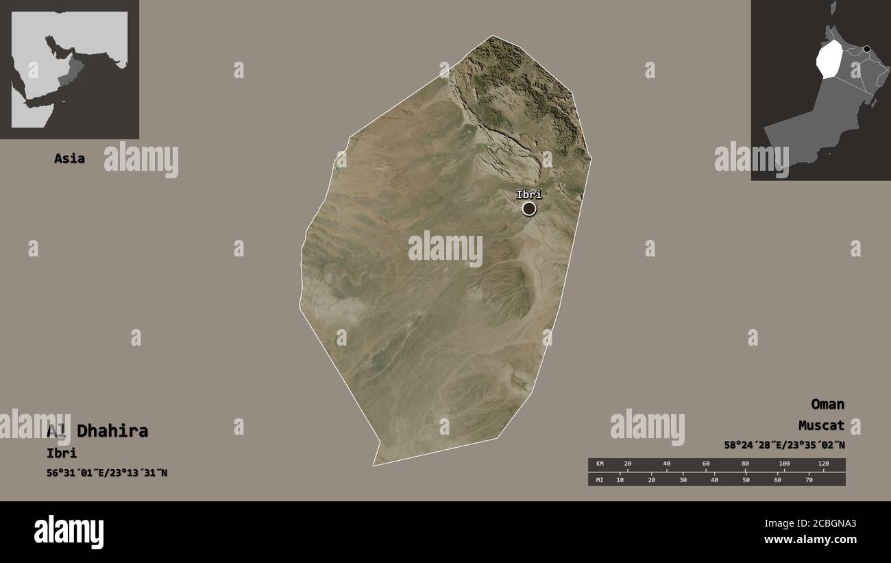 Shape of Al Dhahira, region of Oman, and its capital. Distance scale ...