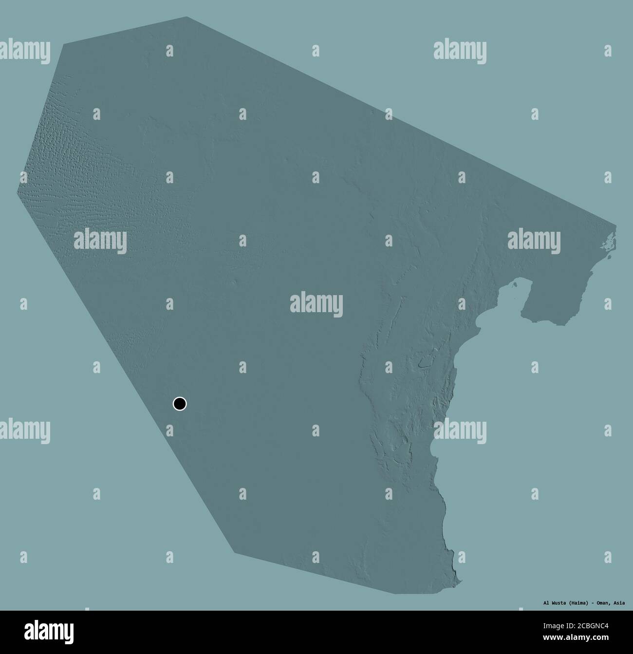 Shape of Al Wusta, region of Oman, with its capital isolated on a solid ...