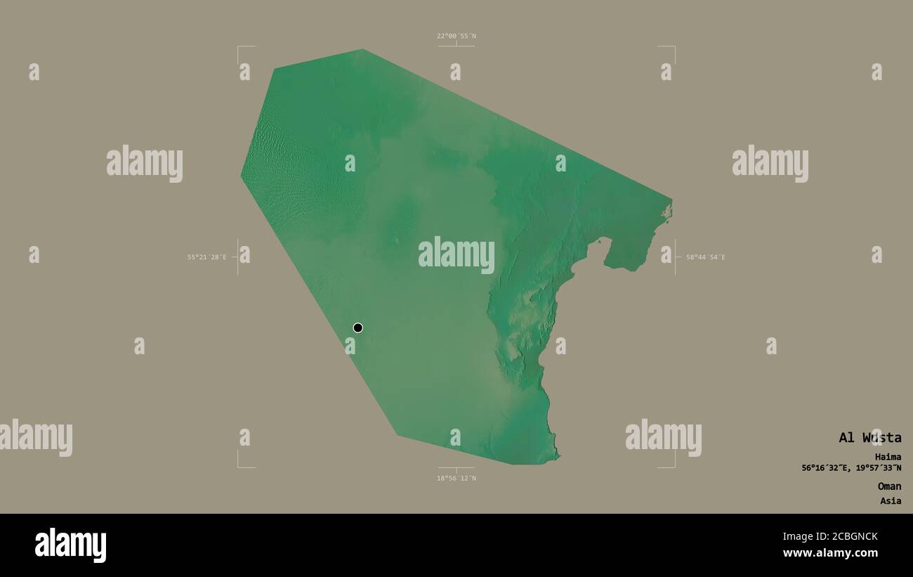 Area of Al Wusta, region of Oman, isolated on a solid background in a ...