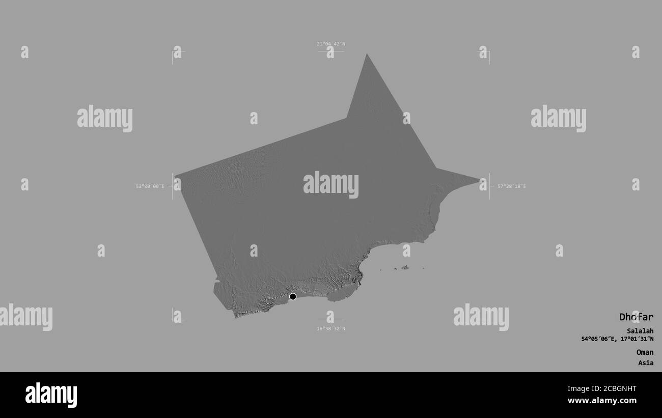Area of Dhofar, province of Oman, isolated on a solid background in a ...
