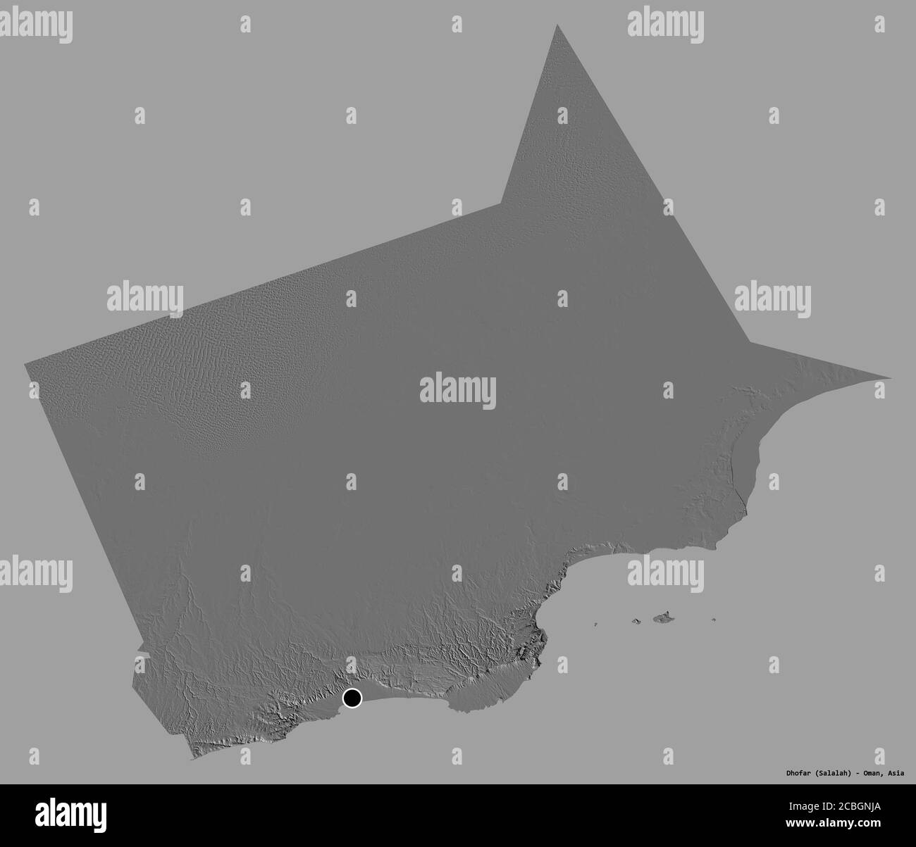 Shape of Dhofar, province of Oman, with its capital isolated on a solid ...