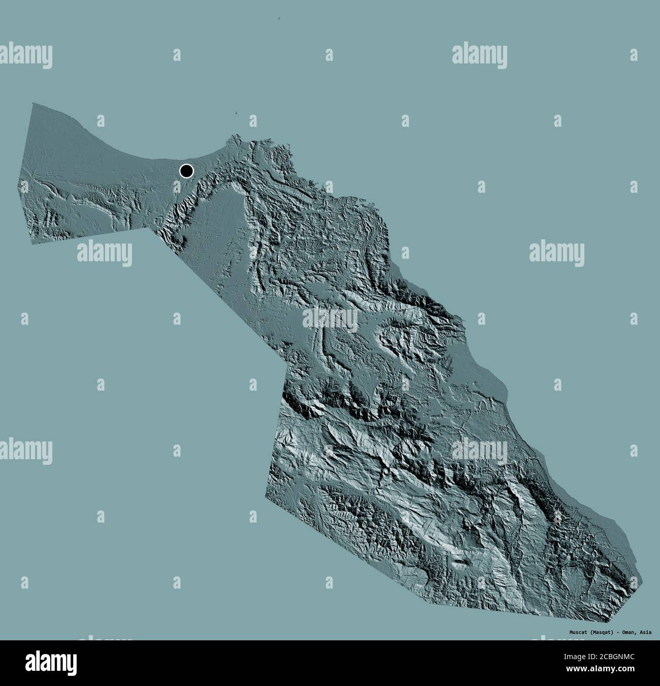 Shape of Muscat, province of Oman, with its capital isolated on a solid ...