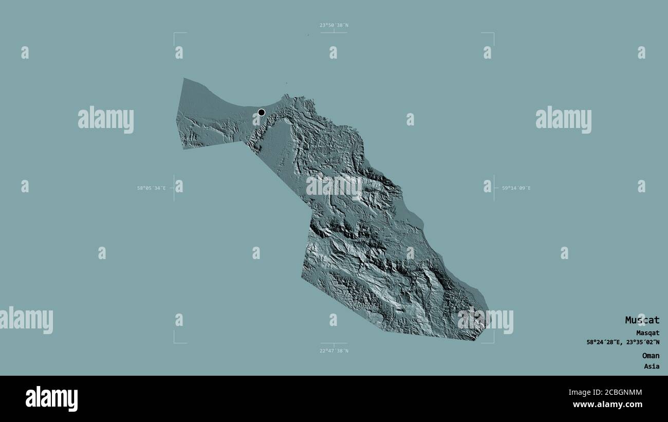 Area of Muscat, province of Oman, isolated on a solid background in a ...