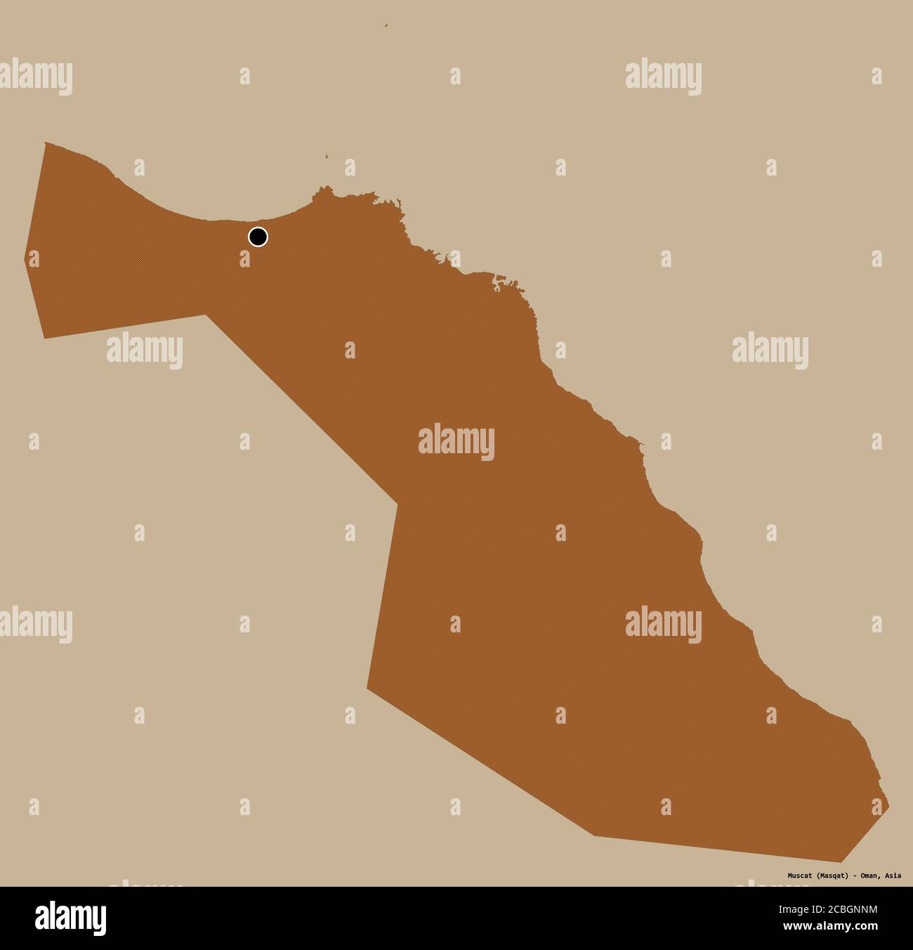 Shape of Muscat, province of Oman, with its capital isolated on a solid ...