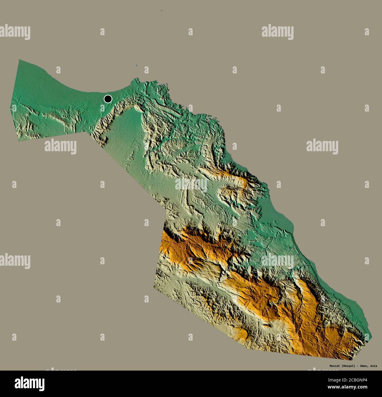 Shape of Muscat, province of Oman, with its capital isolated on a solid ...