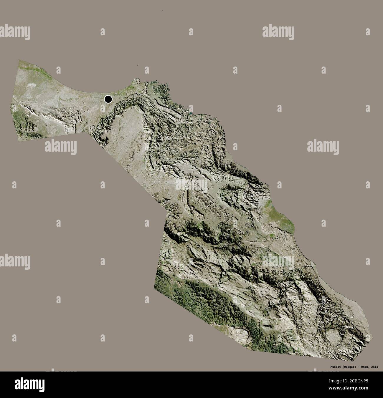 Shape of Muscat, province of Oman, with its capital isolated on a solid ...