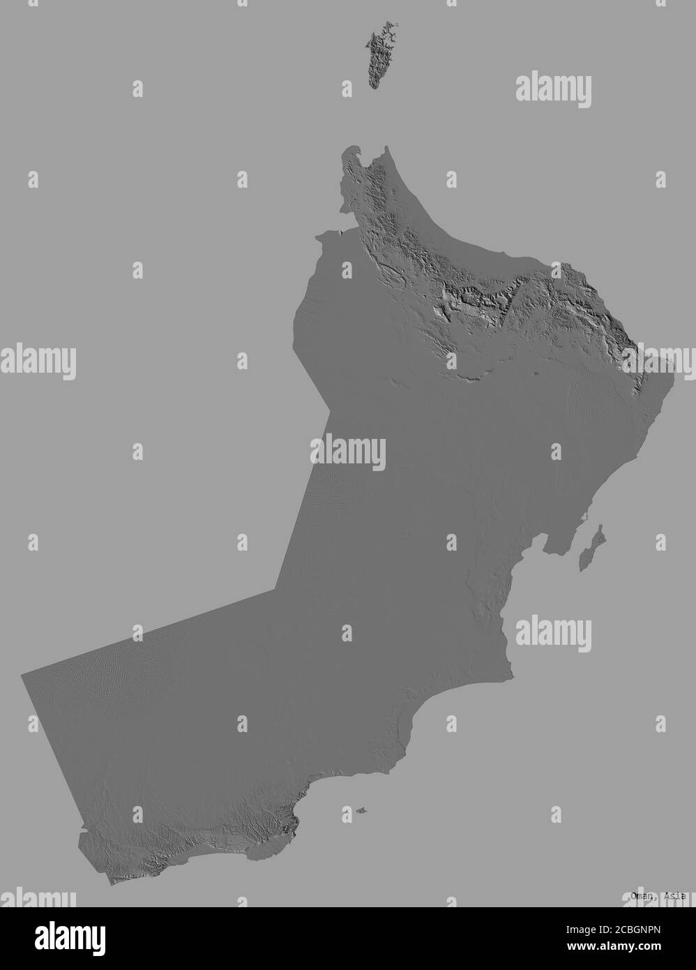 Shape of Oman with its capital isolated on a solid color background ...