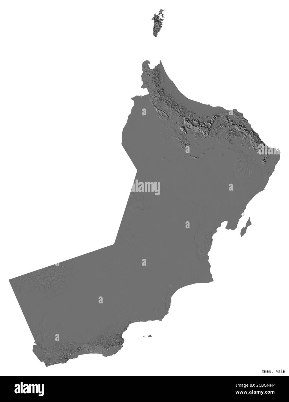Shape of Oman with its capital isolated on white background. Bilevel ...