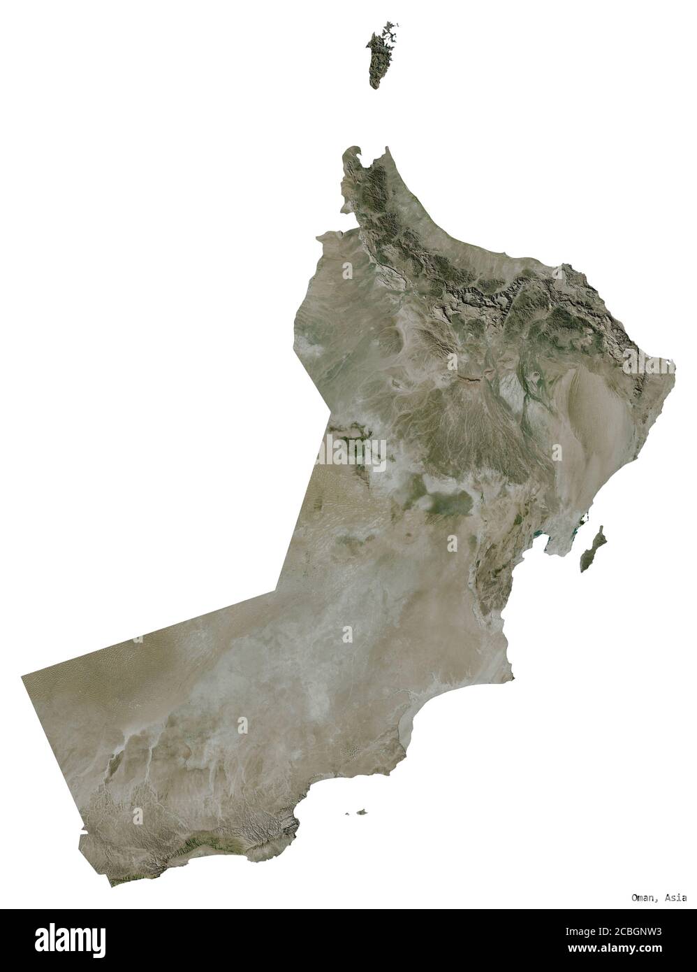 Shape of Oman with its capital isolated on white background. Satellite ...