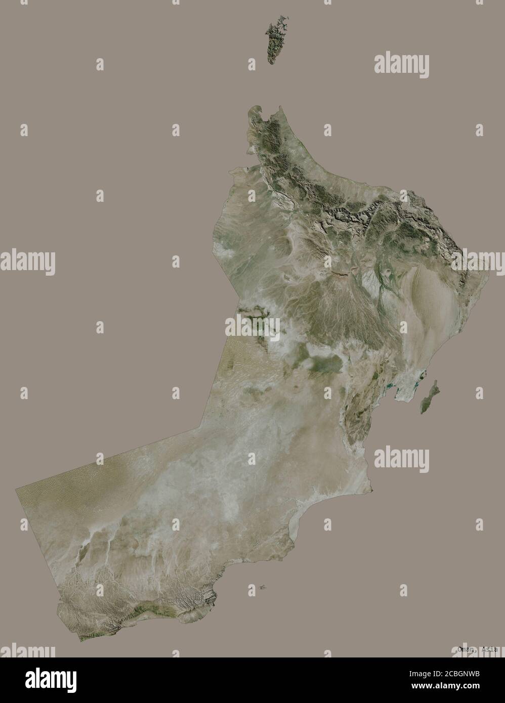 Shape of Oman with its capital isolated on a solid color background ...