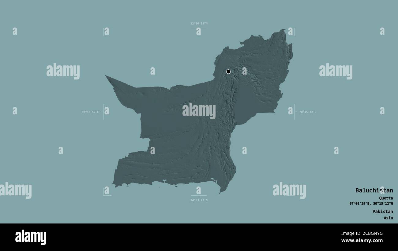 Area of Baluchistan, province of Pakistan, isolated on a solid ...