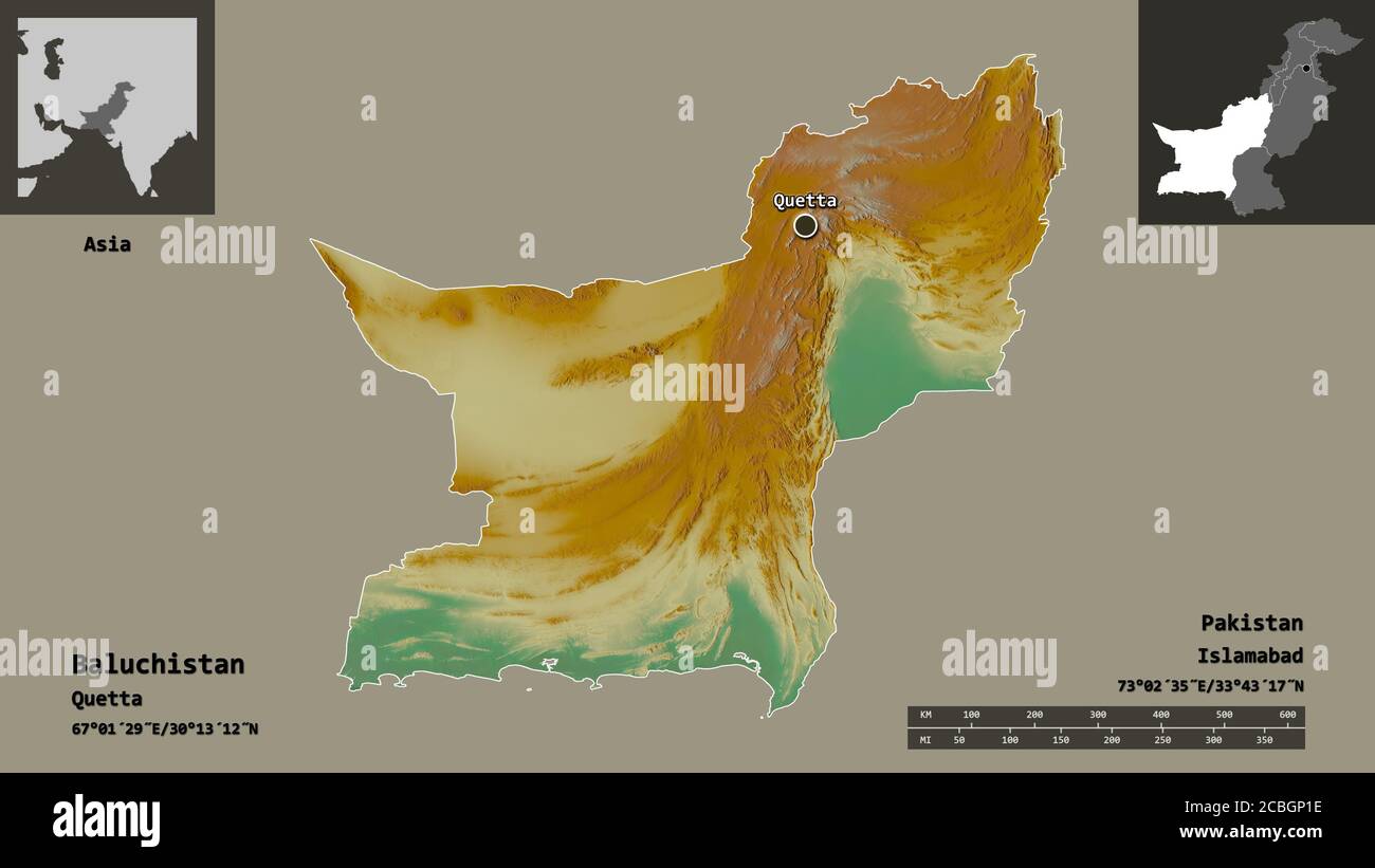 Shape of Baluchistan, province of Pakistan, and its capital. Distance ...