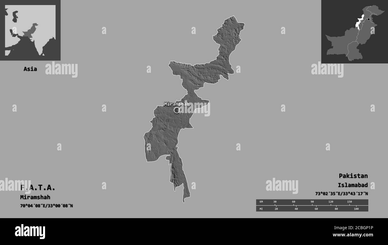 Shape of F.A.T.A., territory of Pakistan, and its capital. Distance ...