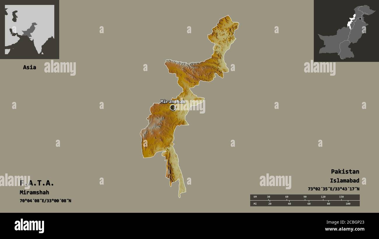 Shape of F.A.T.A., territory of Pakistan, and its capital. Distance ...