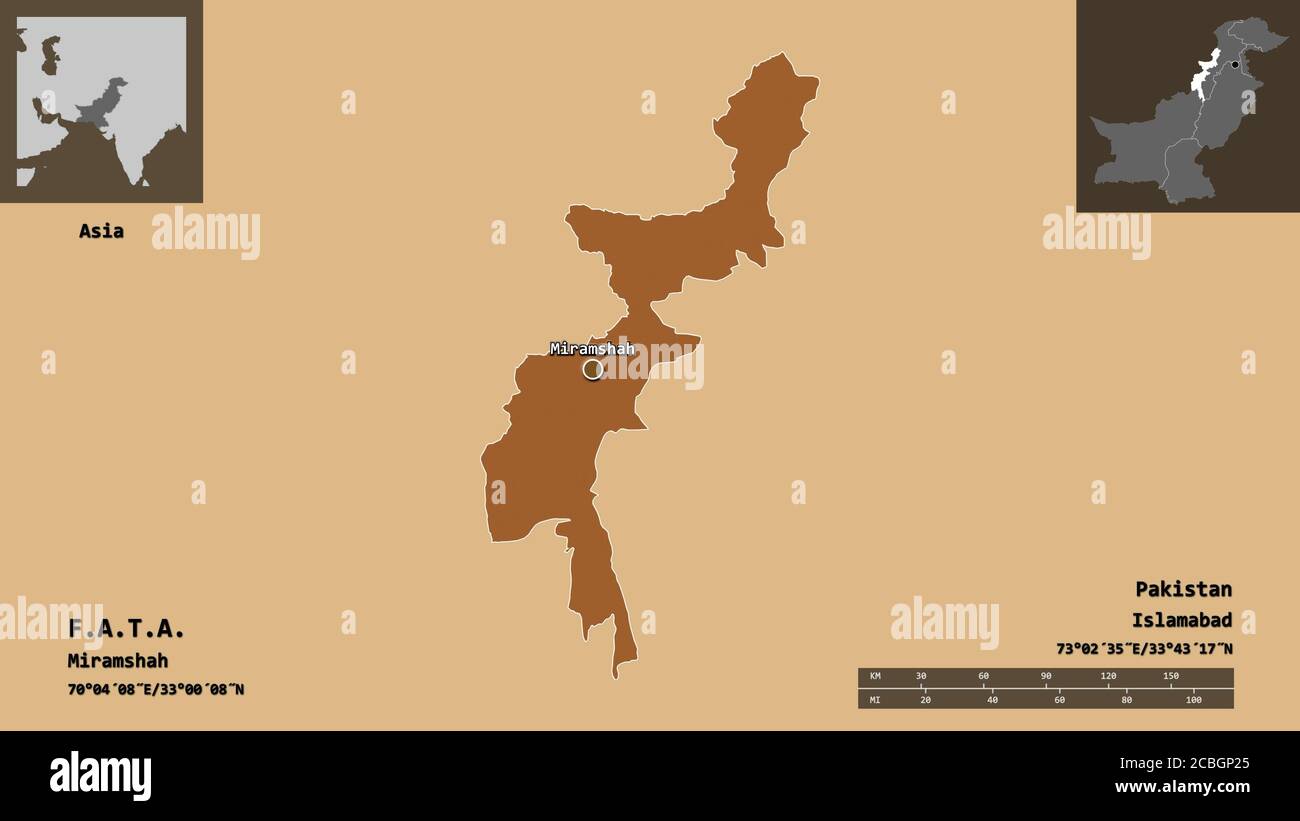 Shape of F.A.T.A., territory of Pakistan, and its capital. Distance ...