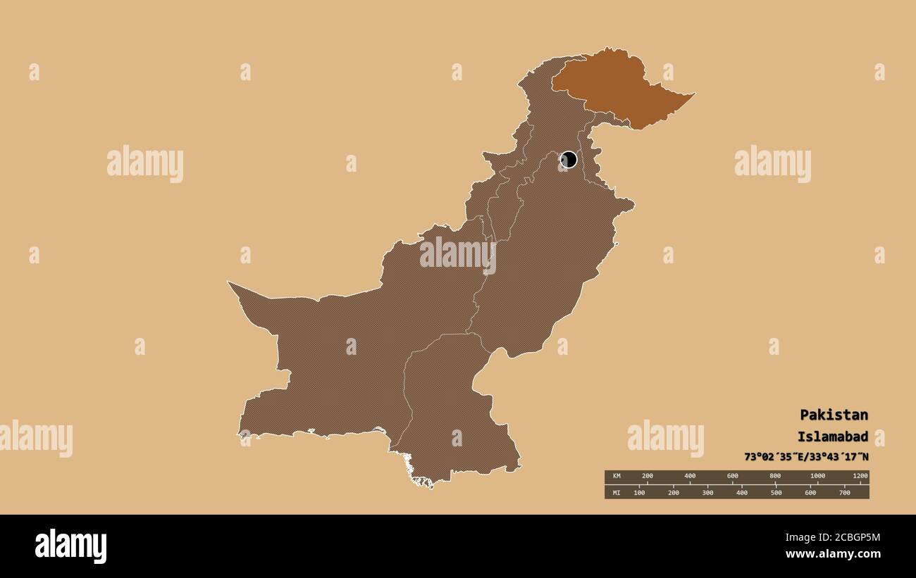 Desaturated shape of Pakistan with its capital, main regional division ...