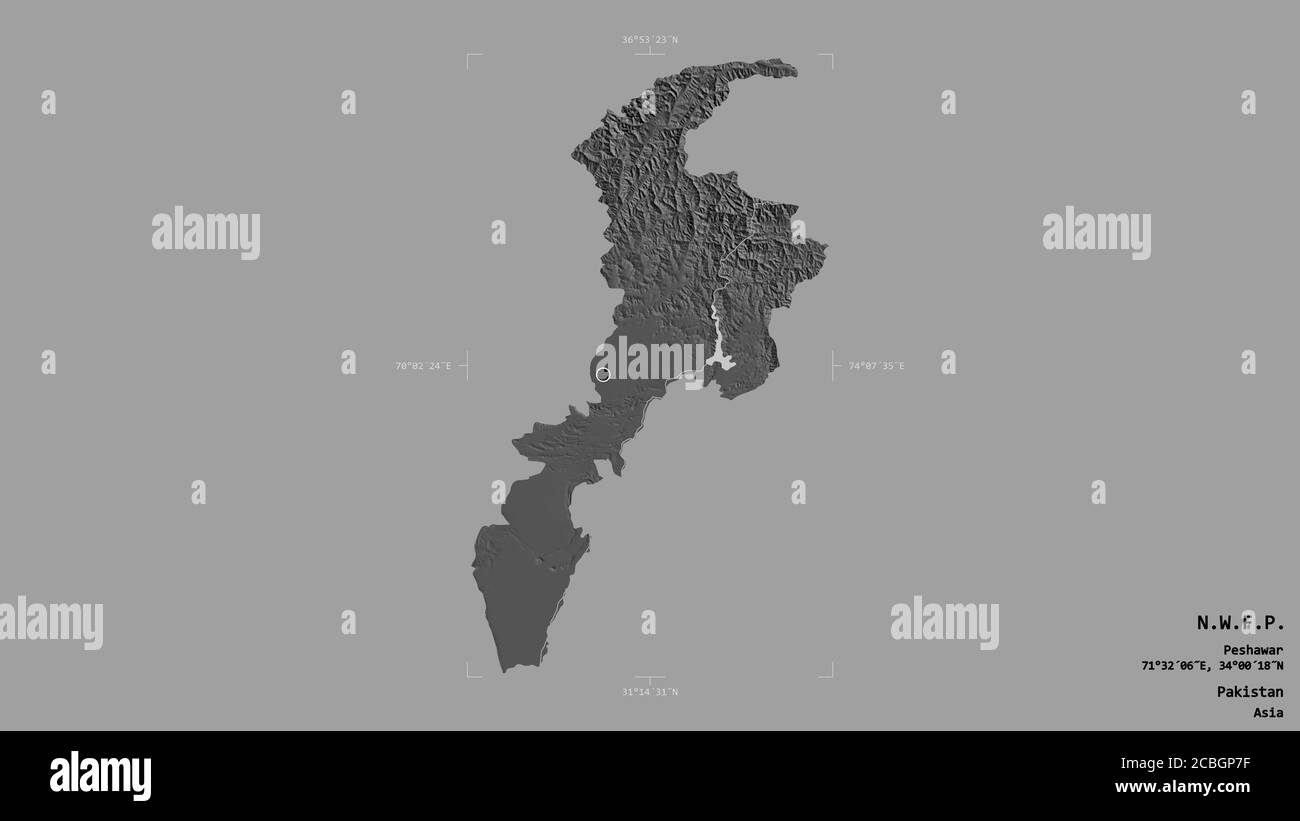 Area of N.W.F.P., province of Pakistan, isolated on a solid background ...