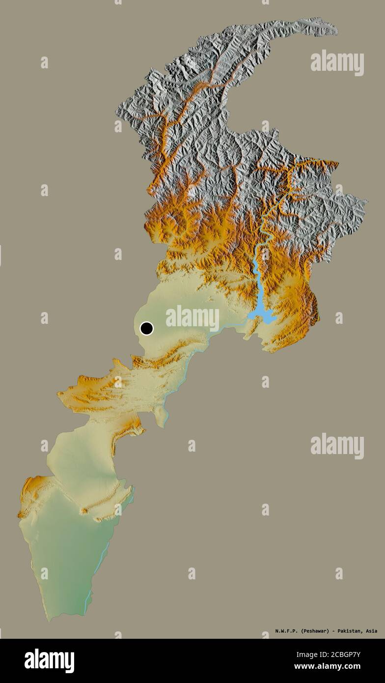 Shape of N.W.F.P., province of Pakistan, with its capital isolated on a ...