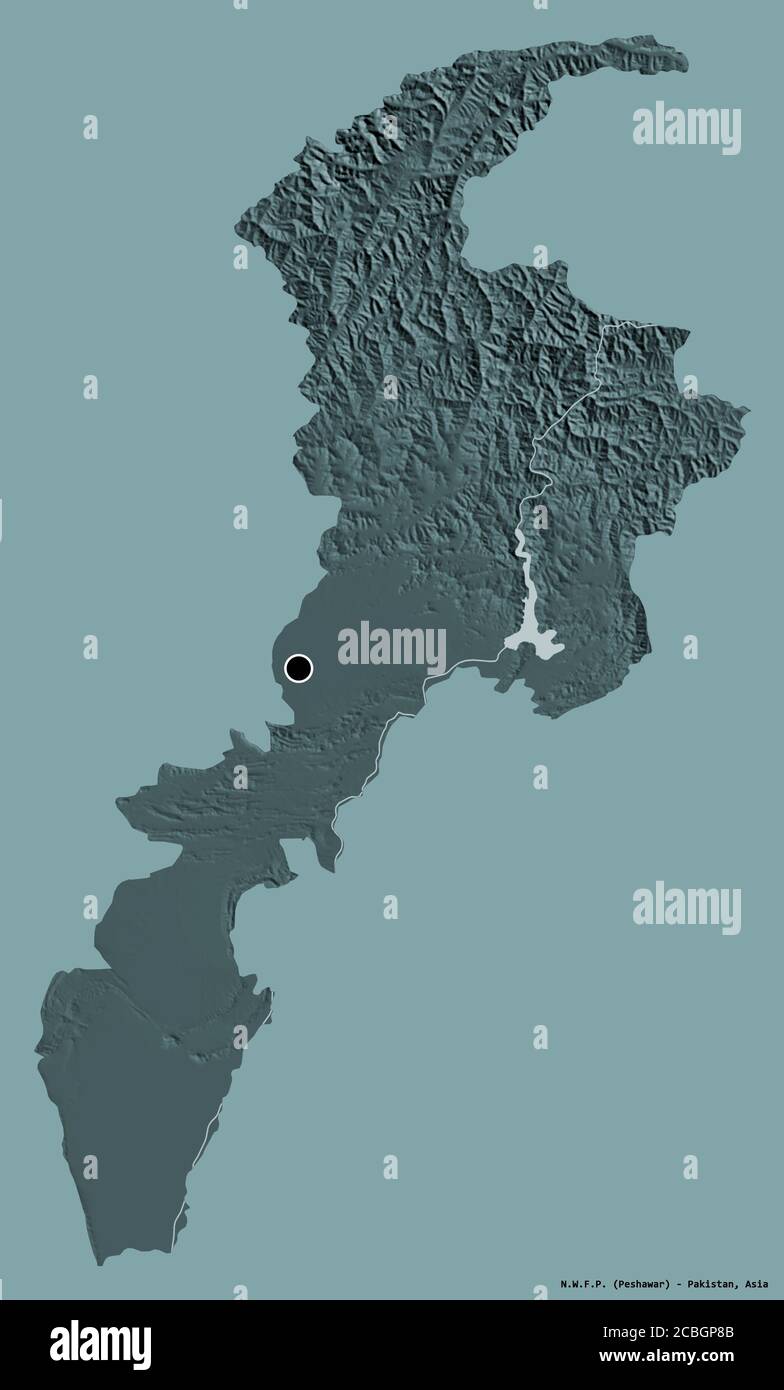 Shape of N.W.F.P., province of Pakistan, with its capital isolated on a ...